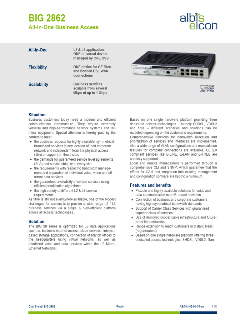 Data Sheet BIG 2862 en Ae | PDF | Ethernet | Computer Network