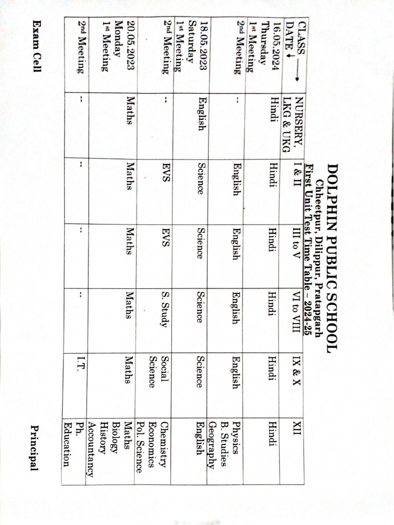 Revised Time Table Unit Test I (2024-25) | PDF