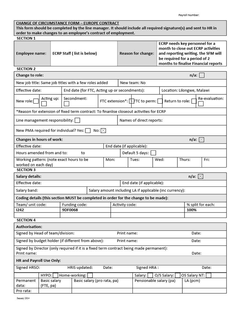 Change of Circumstance Form - ECRP | PDF | Employment | Economies