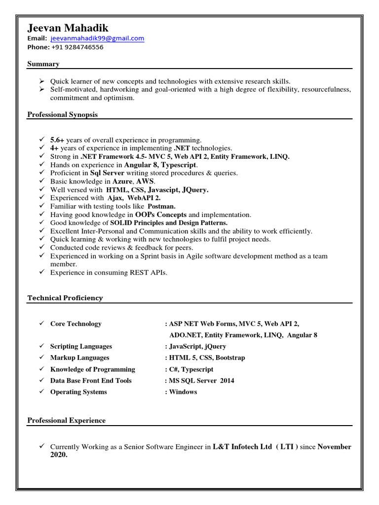 CV Jeevan Mahadik | PDF | J Query | World Wide Web