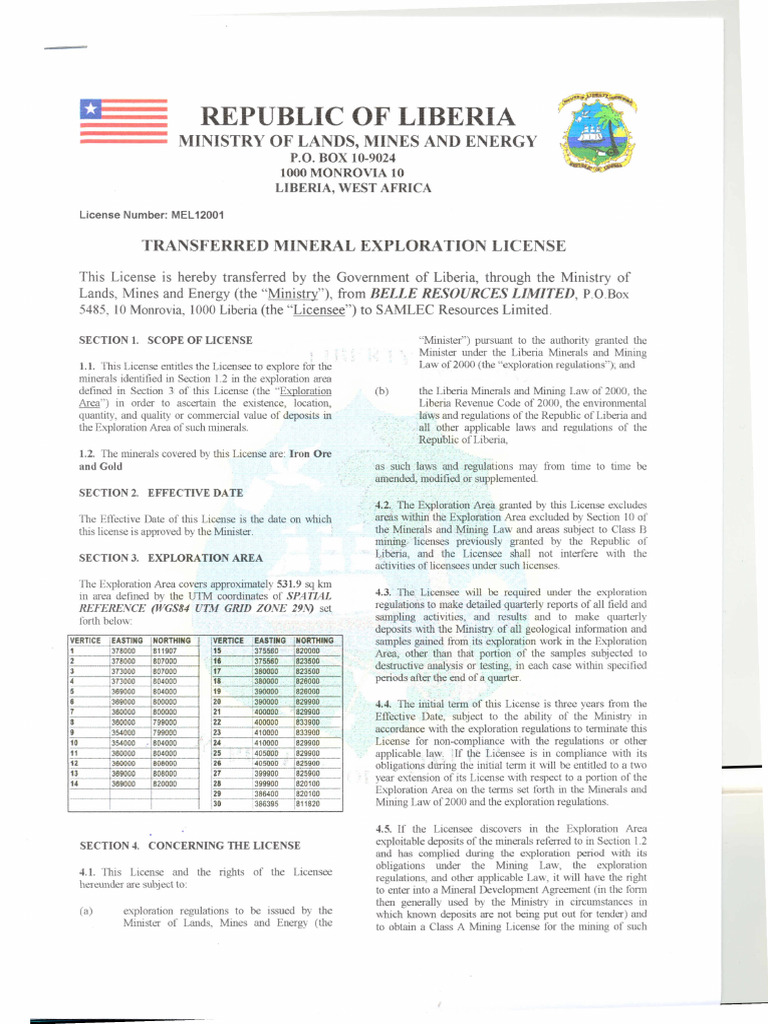 1575 Samlec Resources Limited Mel 12001 Exploration License 2011 | PDF