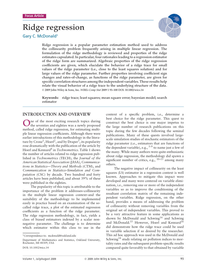 2009 Ridge Regression | Download Free PDF | Regression Analysis ...
