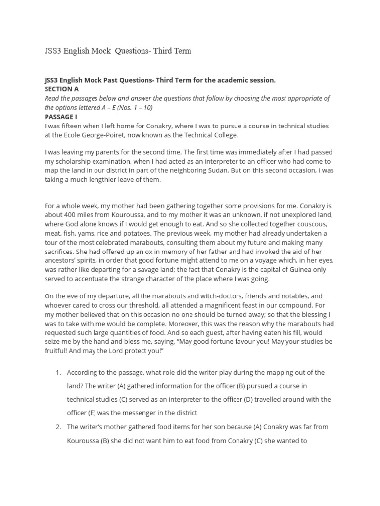 Mock jss3 English Language | PDF | Virus | Zoology