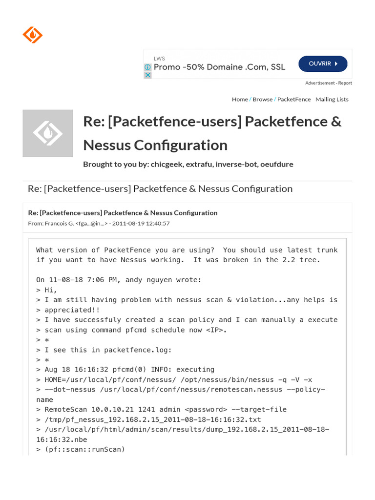 Re- [Packetfence-users] Packetfence & Nessus Configuration | PacketFence | PDF | Computer ...