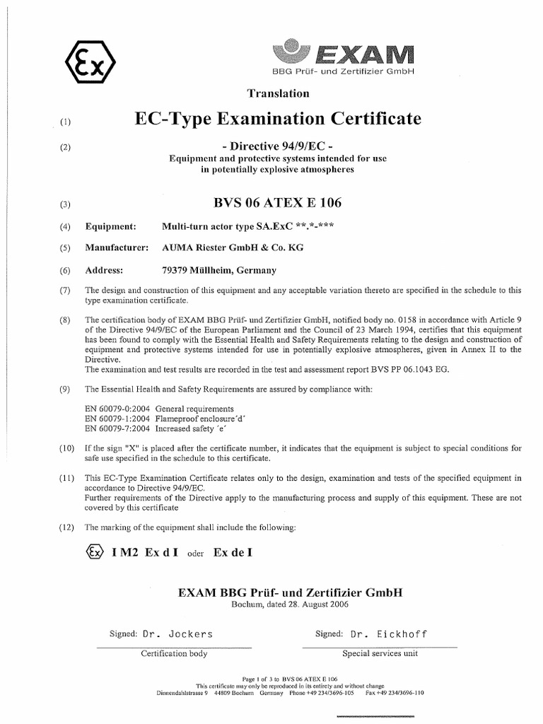 Ze Bvs 06 Atex E106 Saexc1 07 10 en | PDF