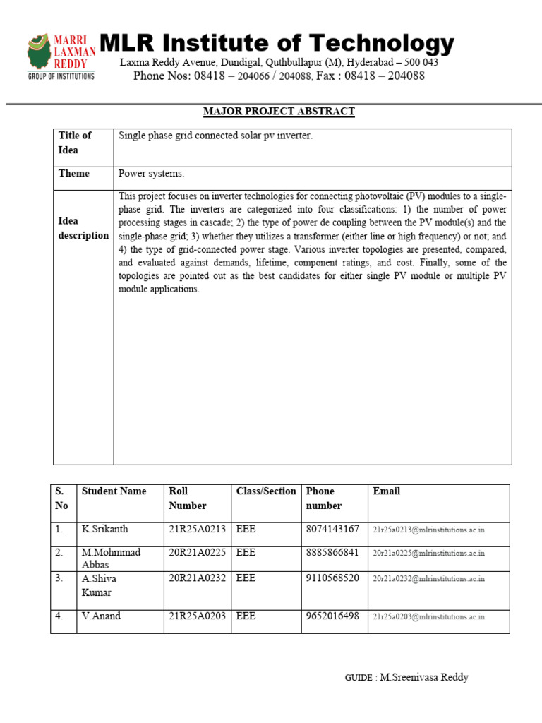 Single Phase Solar PV Inverter Project | PDF | Science & Mathematics ...