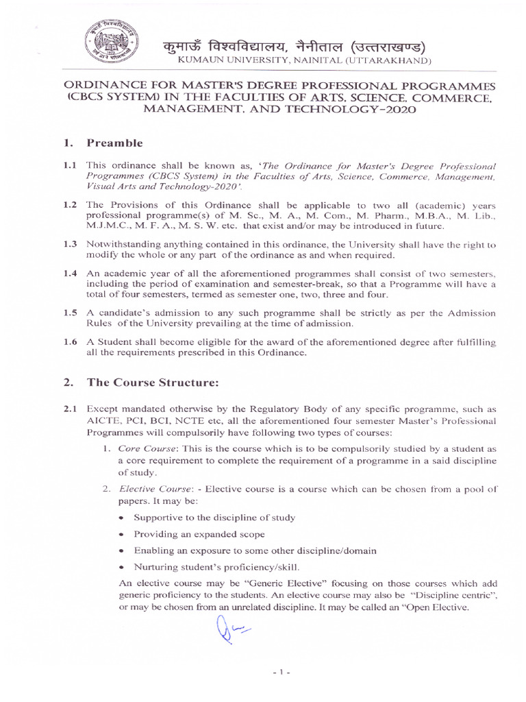Prof Ordinance CBCS | PDF