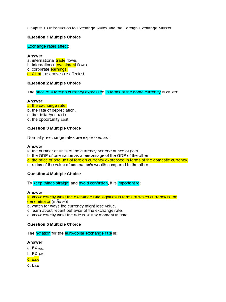 Chapter 13 Introduction To Exchange Rates and The Foreign Exchange ...