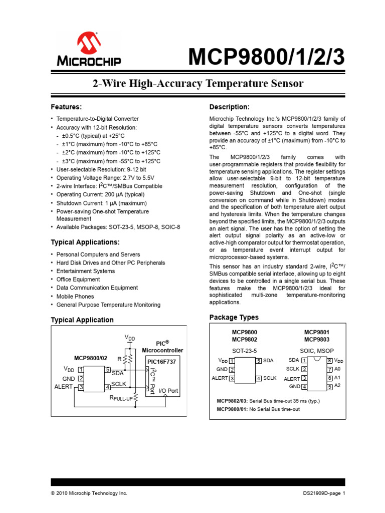 MCP9800 Temperature Sensor Overview | PDF | Computer Engineering ...