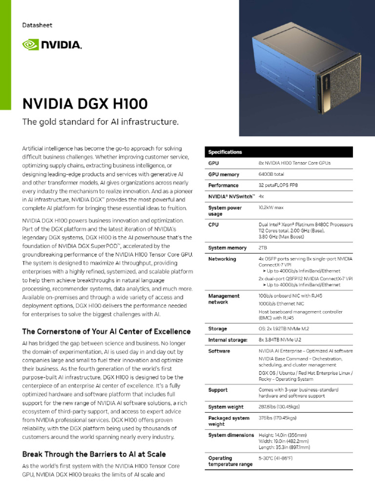 NVIDIA DGX H100 Datasheet | PDF