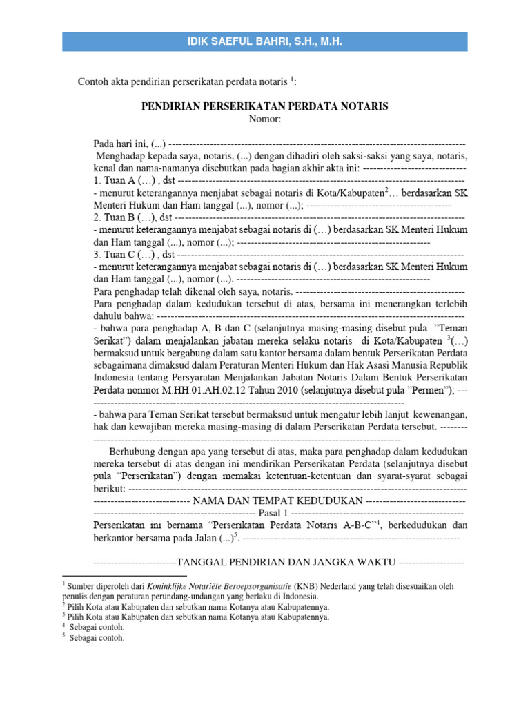 Contoh Akta Pendirian Perserikatan Perda | PDF | Pengelolaan Keuangan ...