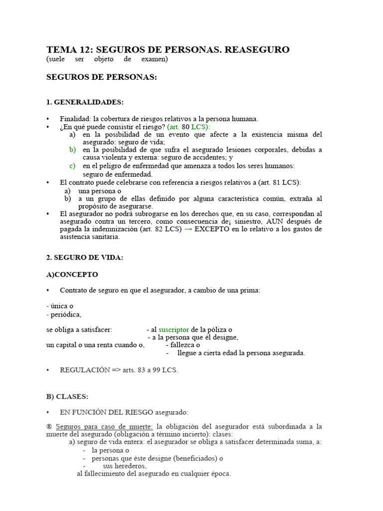 Tema 12 | PDF | Póliza de seguros | Reaseguro