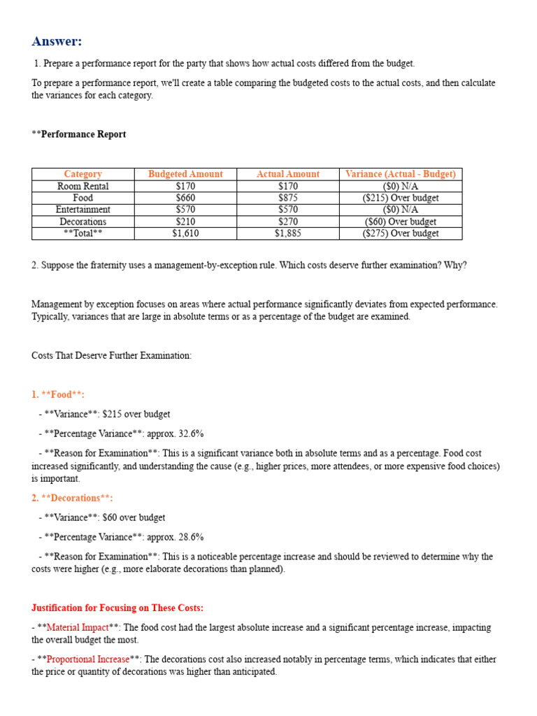 Answer of Assignment | PDF | Budget | Variance