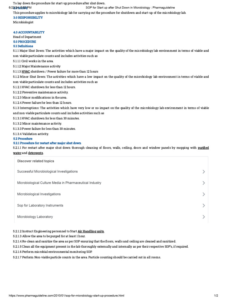 SOP for Start up after Shut Down in Microbiology _ Pharmaguideline | PDF