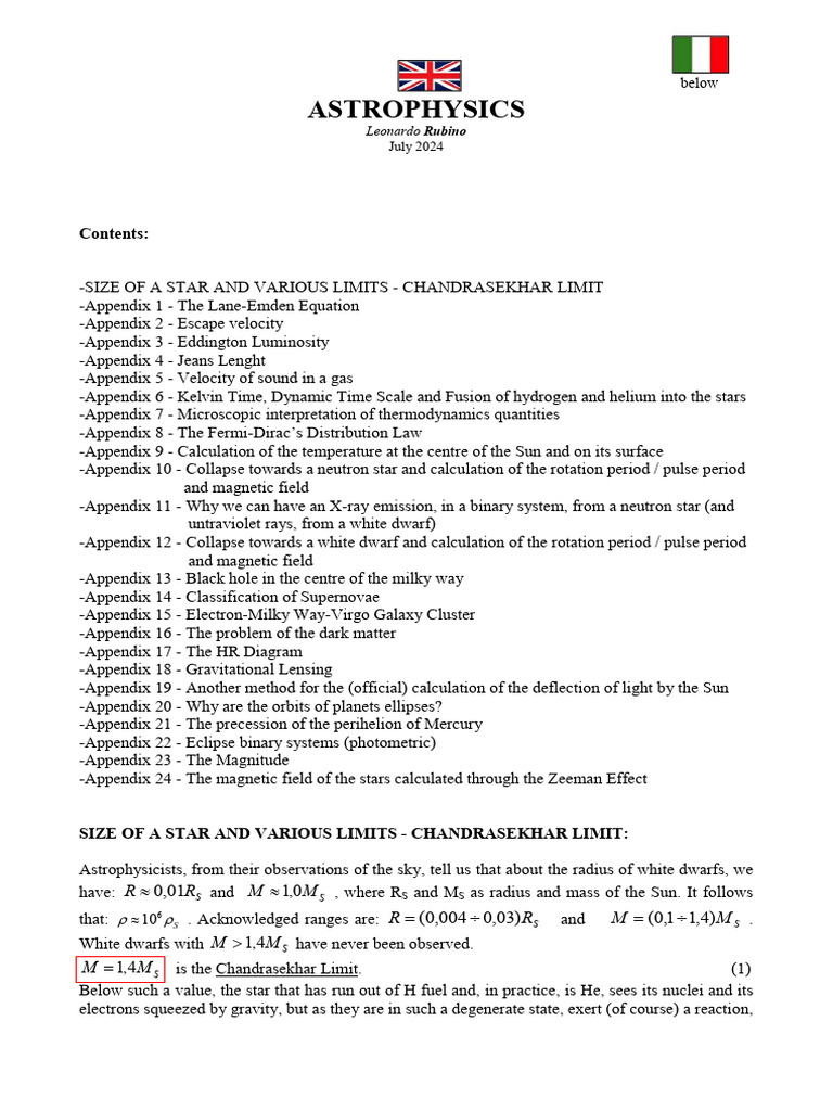 Astrophysics Eng+Ita | PDF | Stars | Theoretical Physics