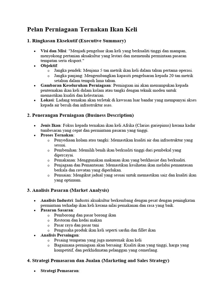 Pelan Perniagaan Ikan Keli | PDF
