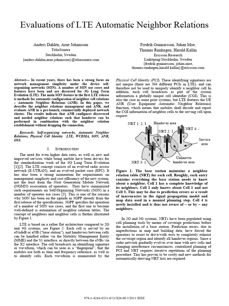 Evaluations of Lte Automatic Neighbor Relations | PDF | Lte ...