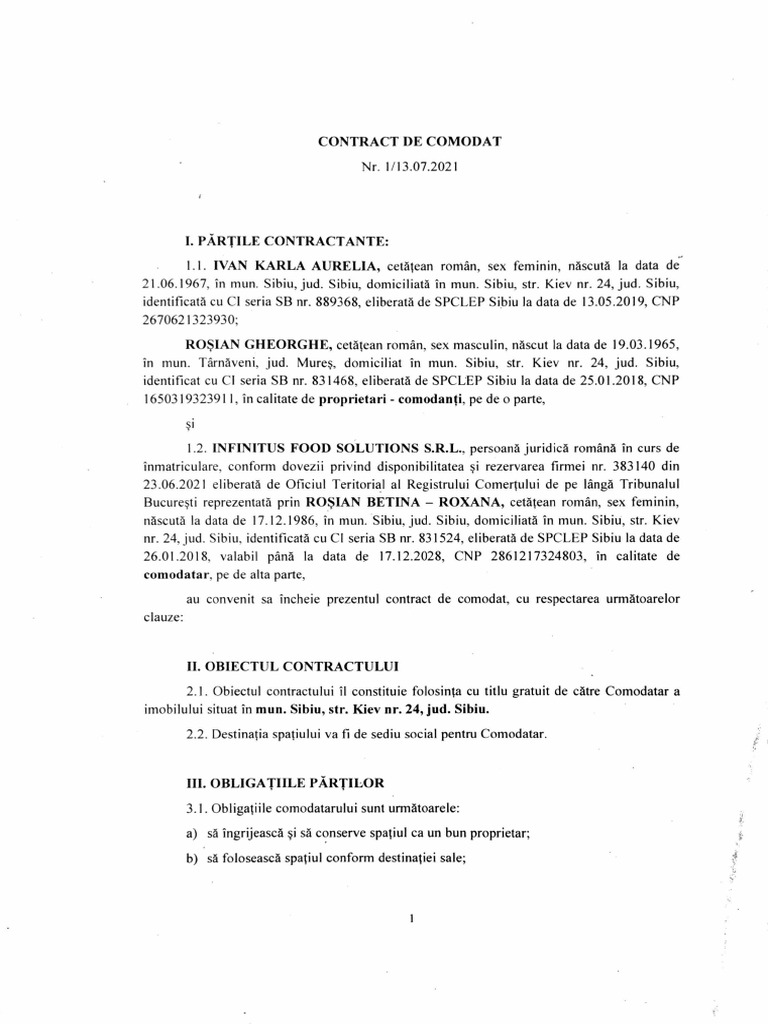 IFFS - Contract de Comodat | PDF