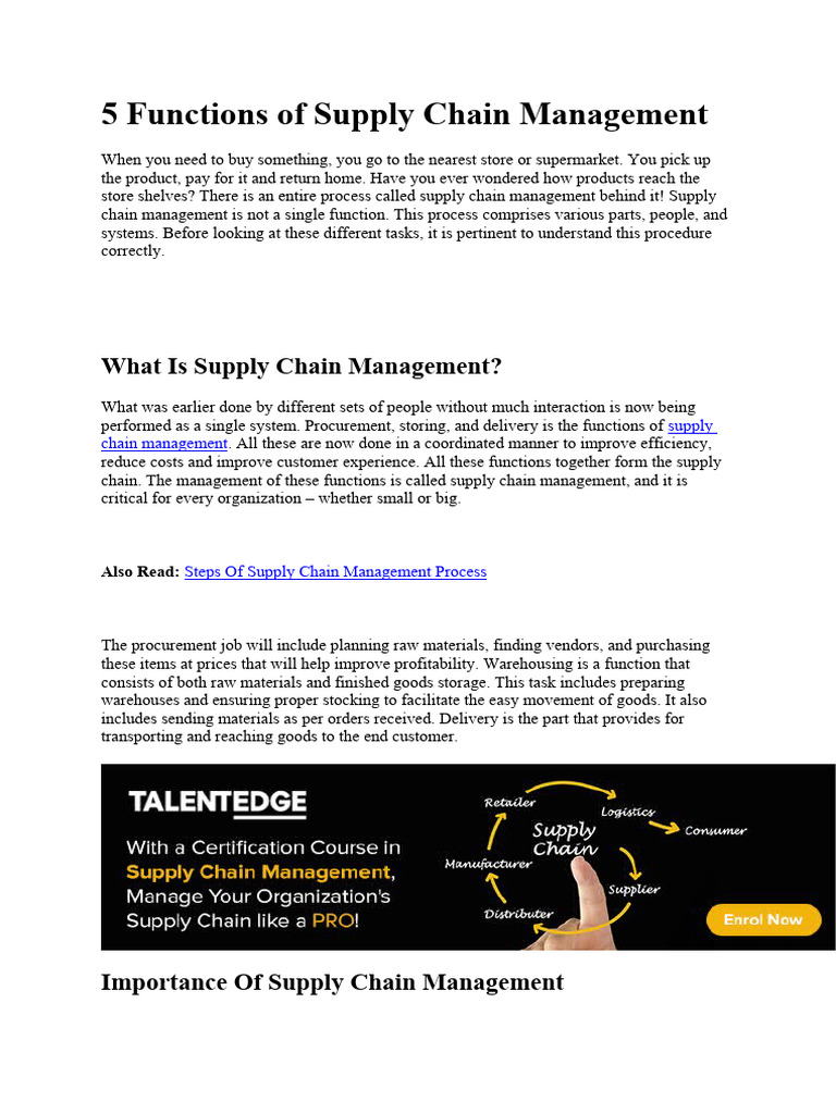 5 Functions of Supply Chain Management | Download Free PDF | Supply ...