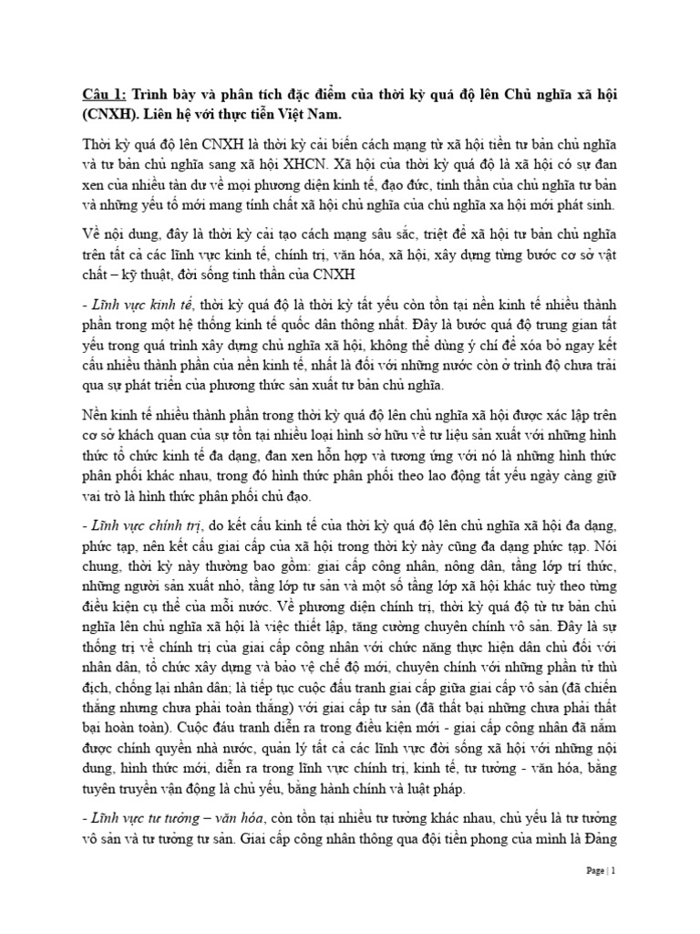 Trinh Bay Va Phan Tich Dac Diem Cua Thoi Ky Qua Do Len Chu Nghia Xa Hoi CNXH Lien He Voi Thuc ...