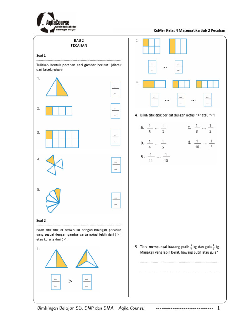 Kelas 4 Matematika Bab 2 Pecahan Kumer 2022 | PDF