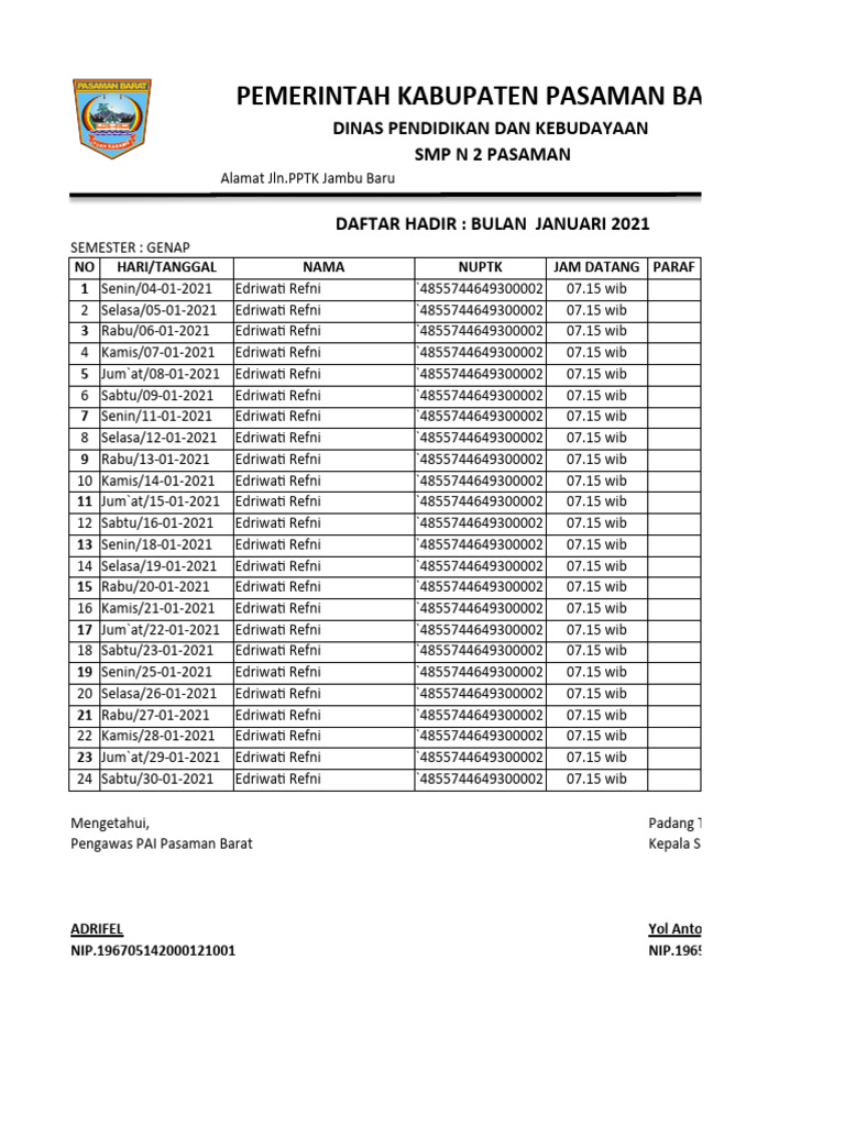Absen TPG ERI Tahun 2024 Okee | PDF