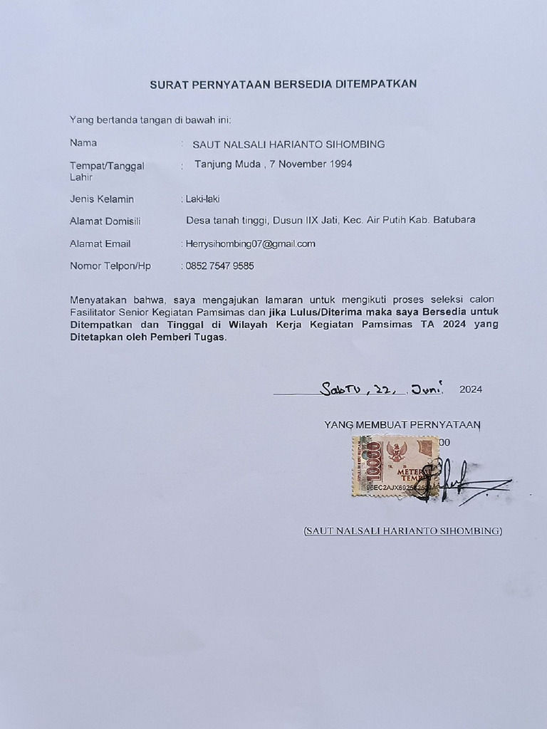 Willingness Statement For | PDF