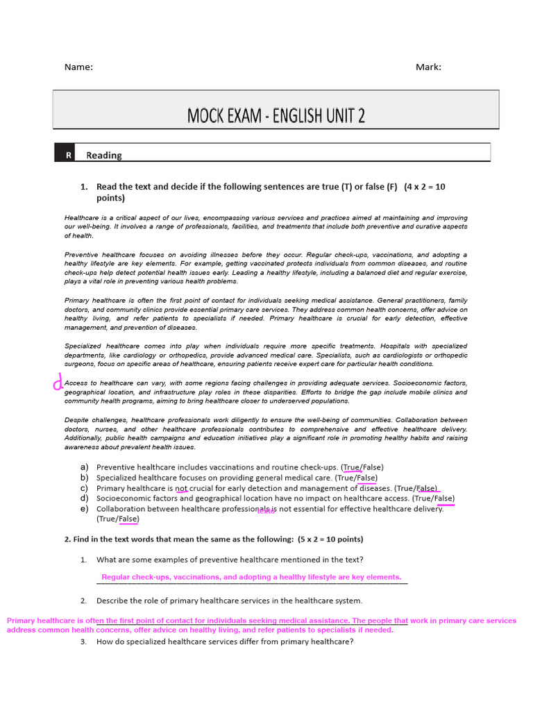 Mock Exam 2 | PDF | Health Care | Preventive Healthcare
