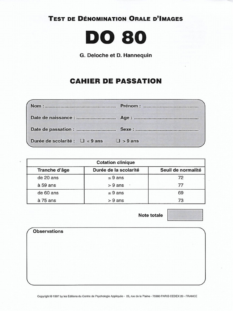 DO80 - Cahier de Passation | PDF