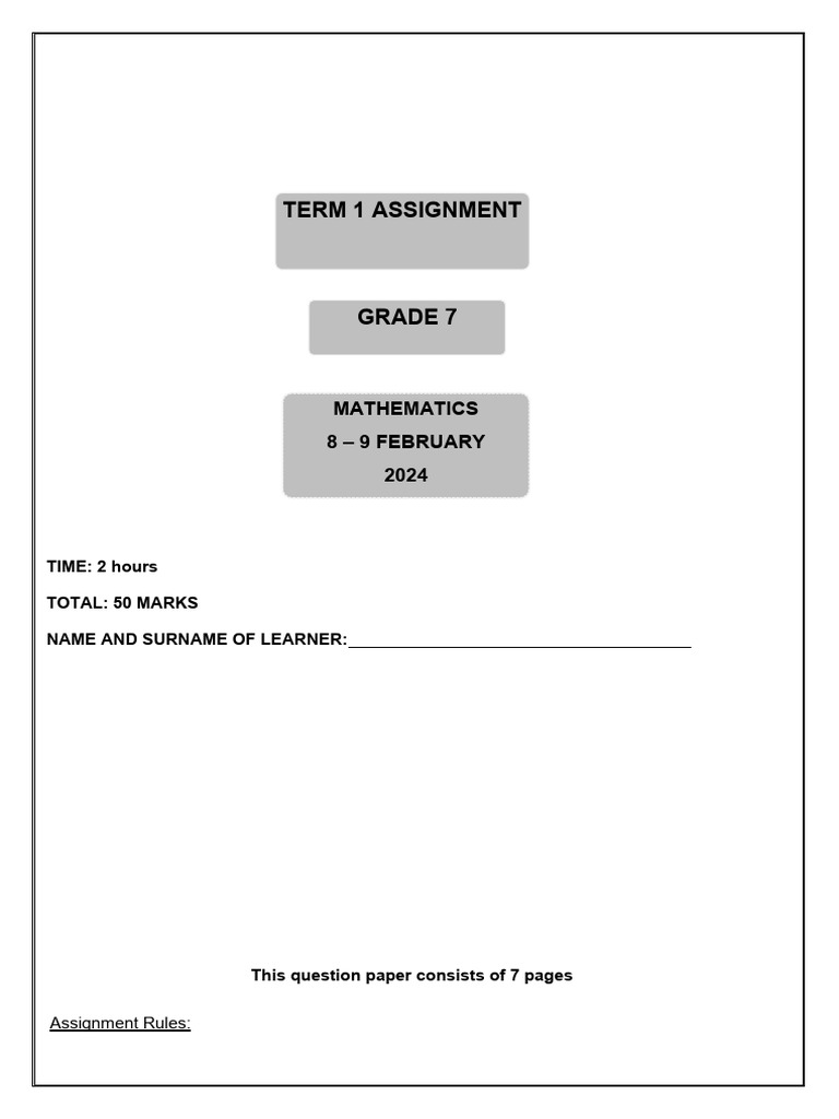 Math GR 7 TERM 1 ASSIGNMENT | PDF | Mathematics