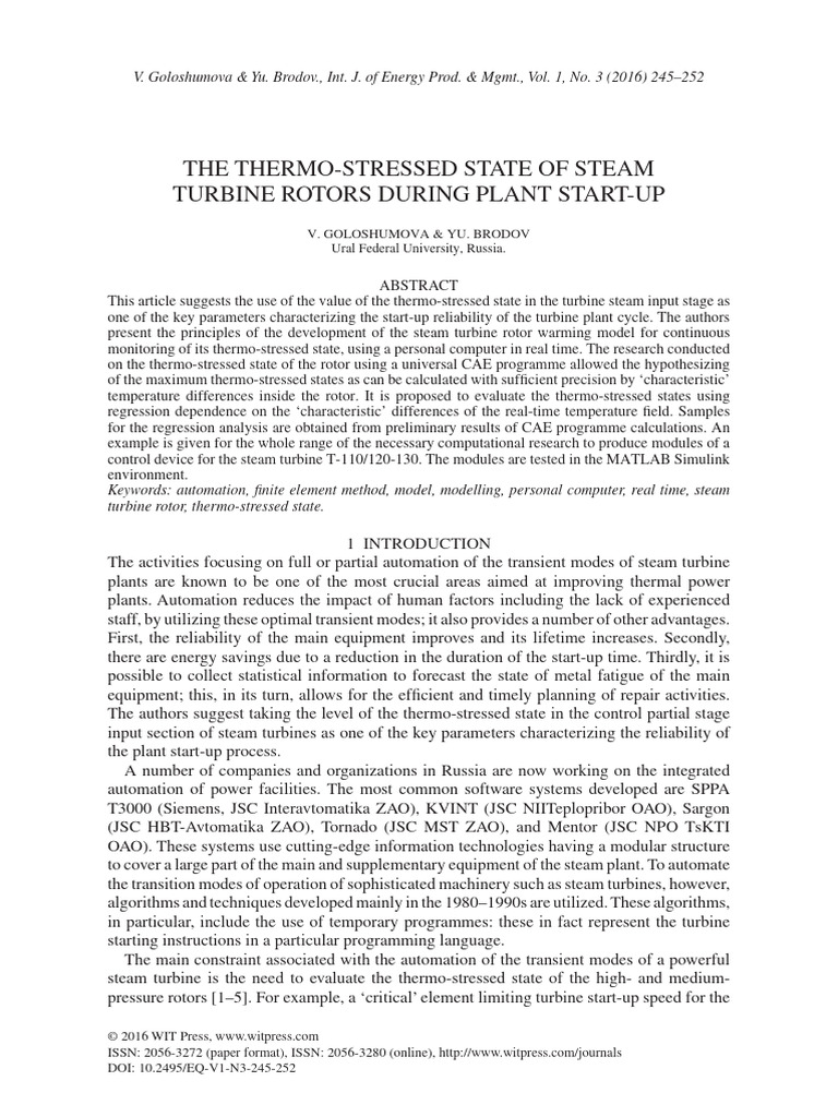 The Thermo-Stressed State of Steam Turbine Rotors During Plant Start-Up ...