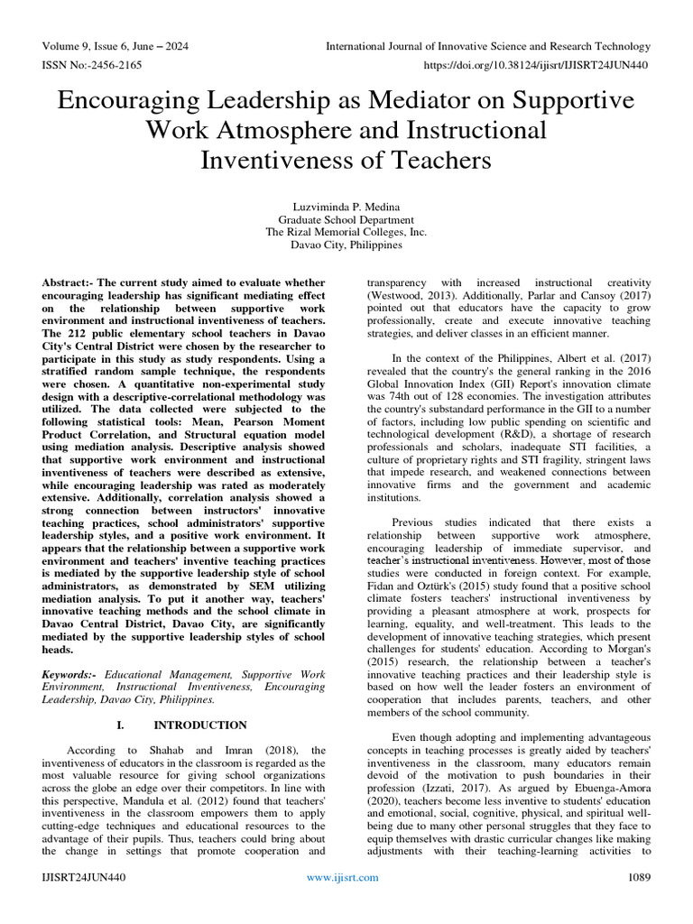 Encouraging Leadership As Mediator On Supportive Work Atmosphere and ...