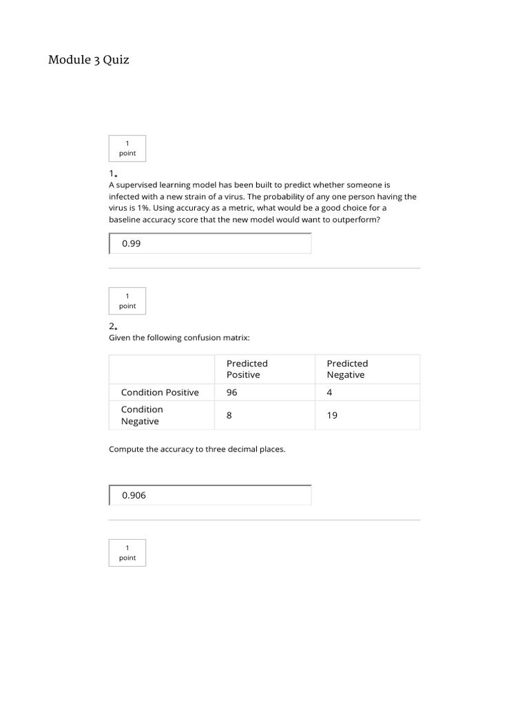 Module 3 Quiz | PDF | Receiver Operating Characteristic | Applied ... Module 3 Quiz | PDF | Receiver Operating Characteristic | Applied ...