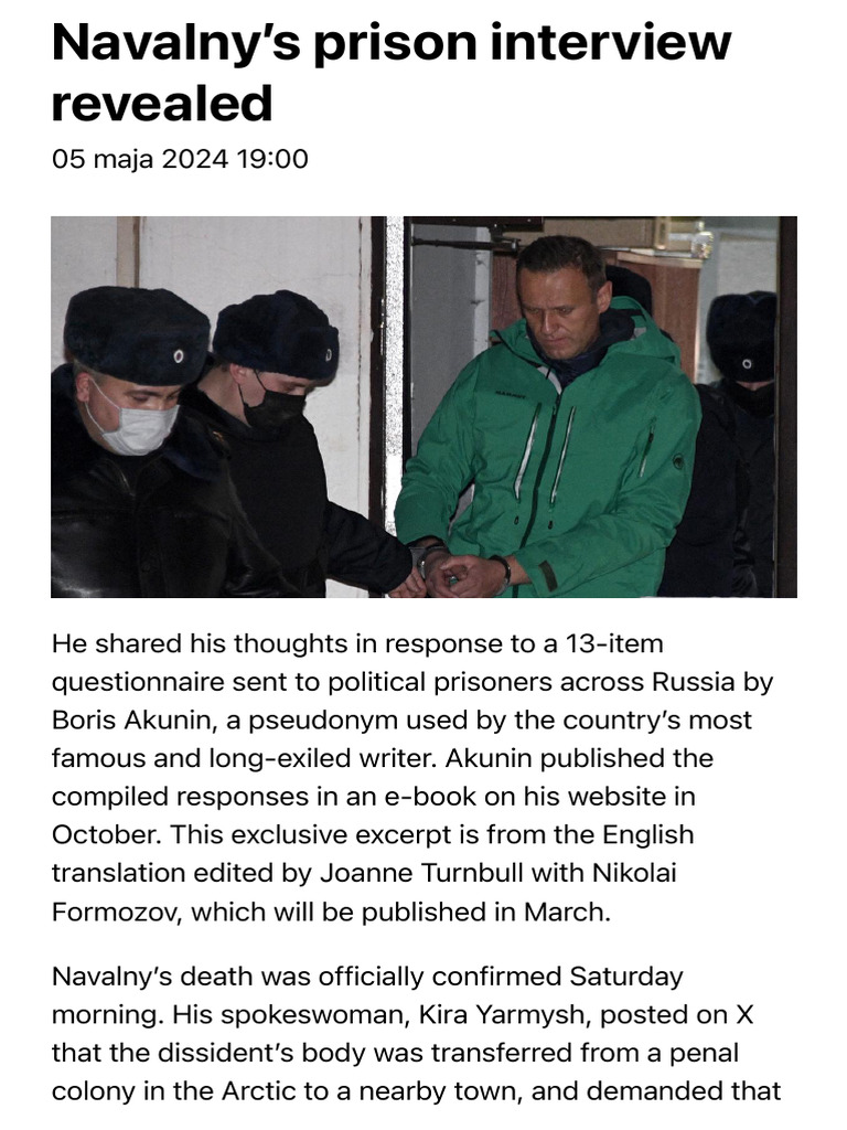 Navalny's Prison Interview Revealed - Newsweek | PDF | Alexei Navalny ...