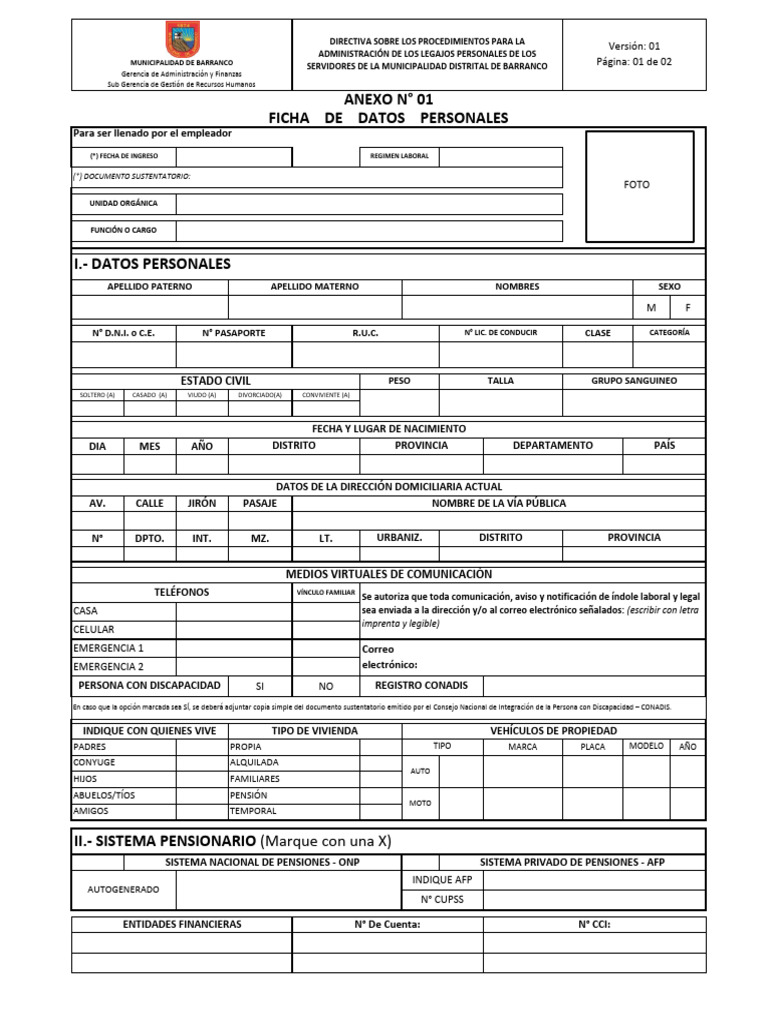 Ficha de Datos Personales | PDF | Instituciones sociales