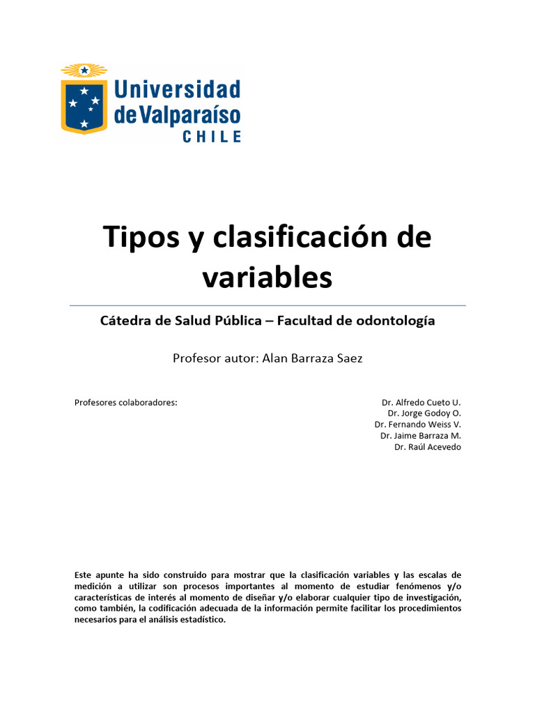 Apunte Tipos Y Clasificación De Variables Pdf Estadísticas