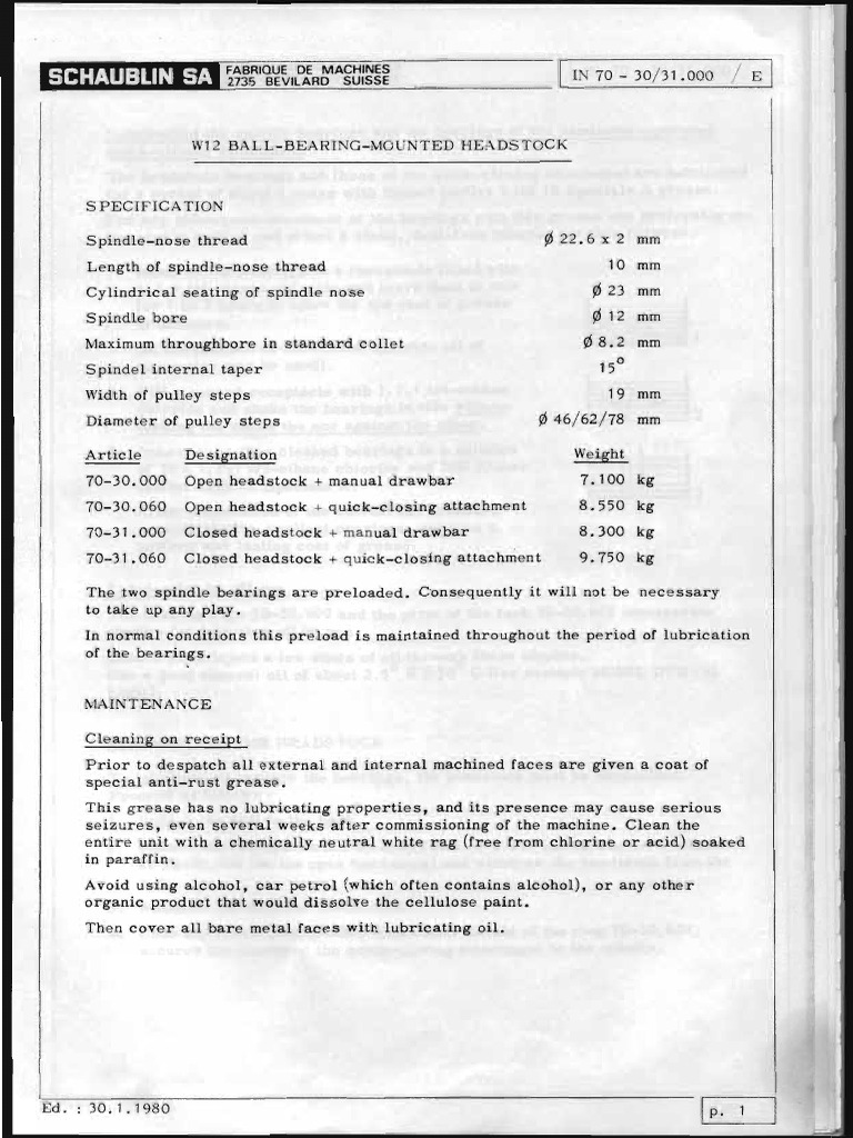 Schaublin 70 AC Bearings | PDF