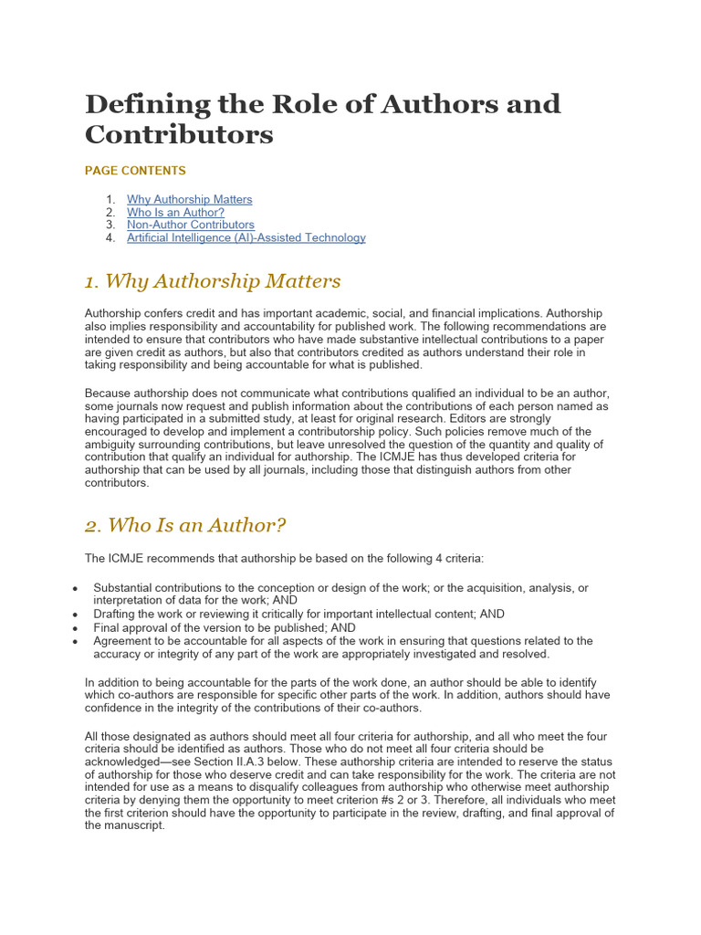 Understanding Authorship and Contributions | PDF | Artificial ...