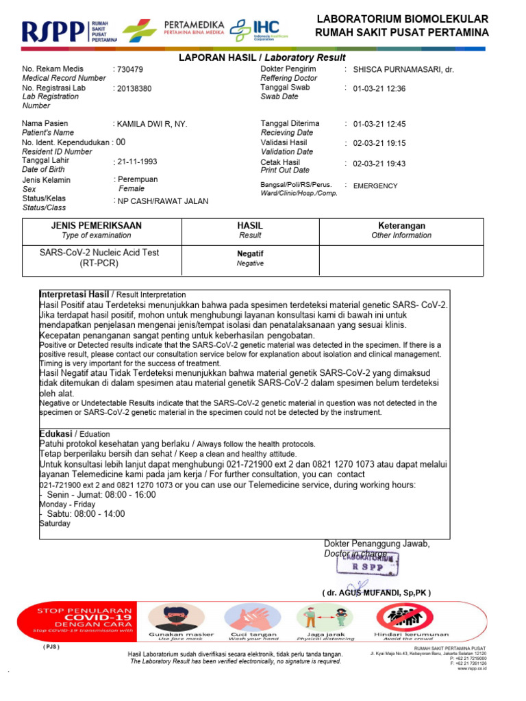 Hasil Swab KAMILA | PDF