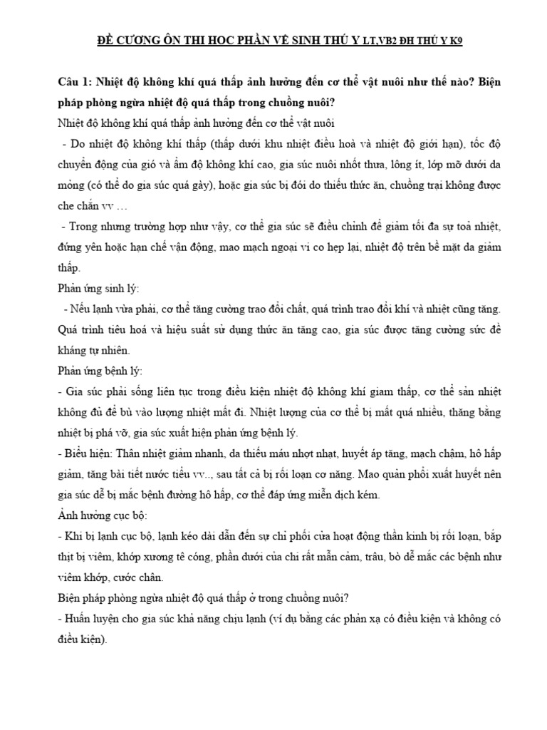 ĐỀ CƯƠNG ÔN THI VSTY LIÊN THÔNG; VB2 THÚ Y K9 | PDF