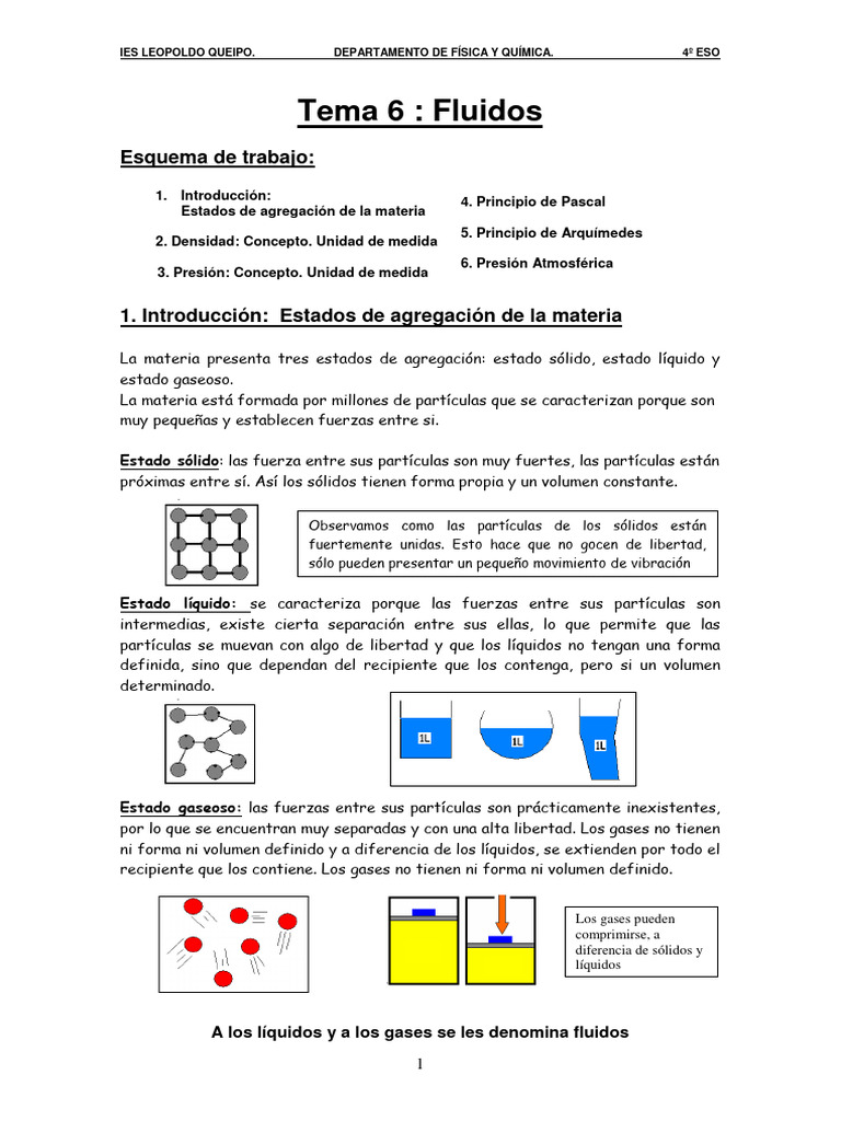 Tema 6 Fluidos | PDF | Presión | Gases
