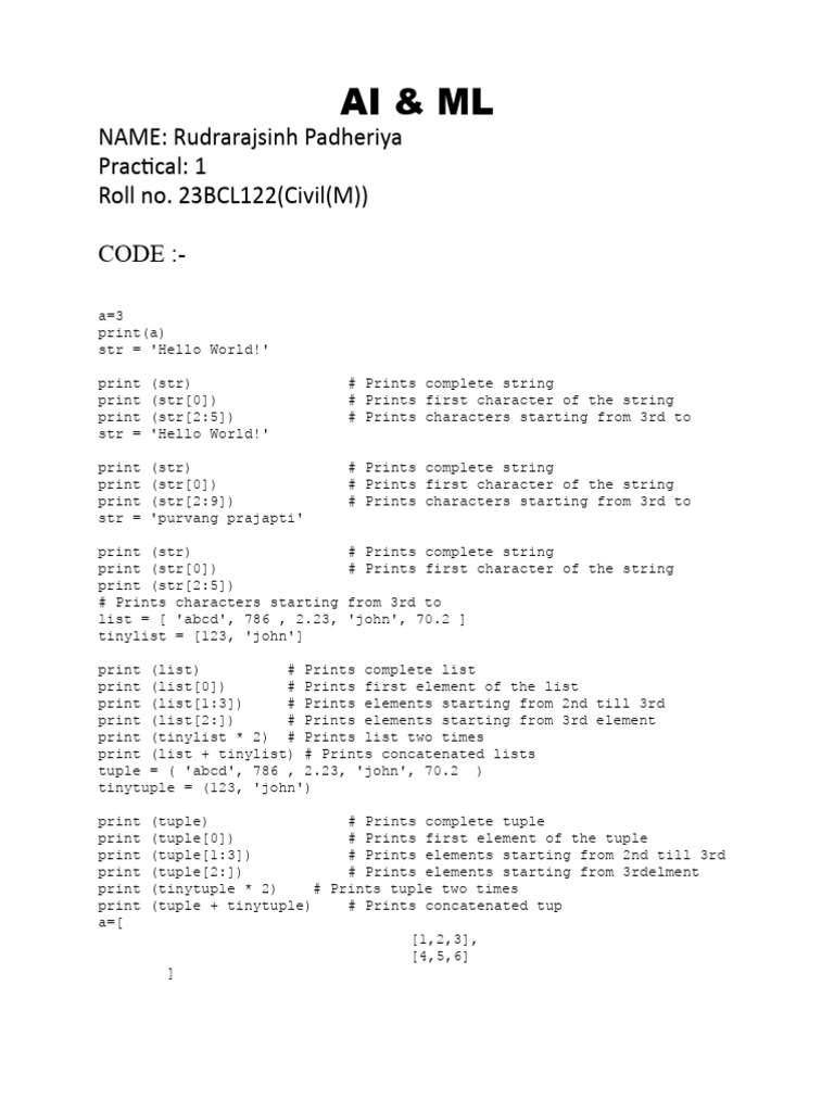 AI & ML Practical 1 | PDF | Theoretical Computer Science | Programming ... AI & ML Practical 1 | PDF | Theoretical Computer Science | Programming ...