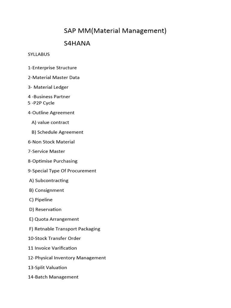 Sap MM Syllabus | PDF