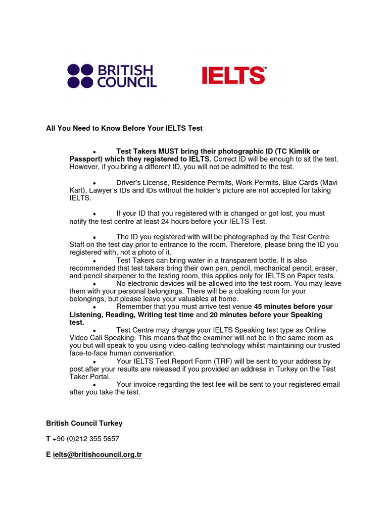 IELTS Test Day Guidelines & ID Requirements | PDF | Business ...