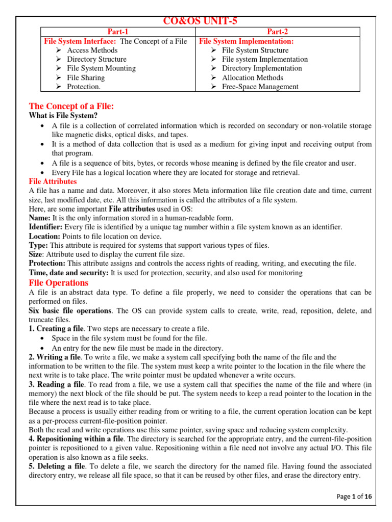 Coos Unit V Part 1&2 | PDF | File System | Computer File