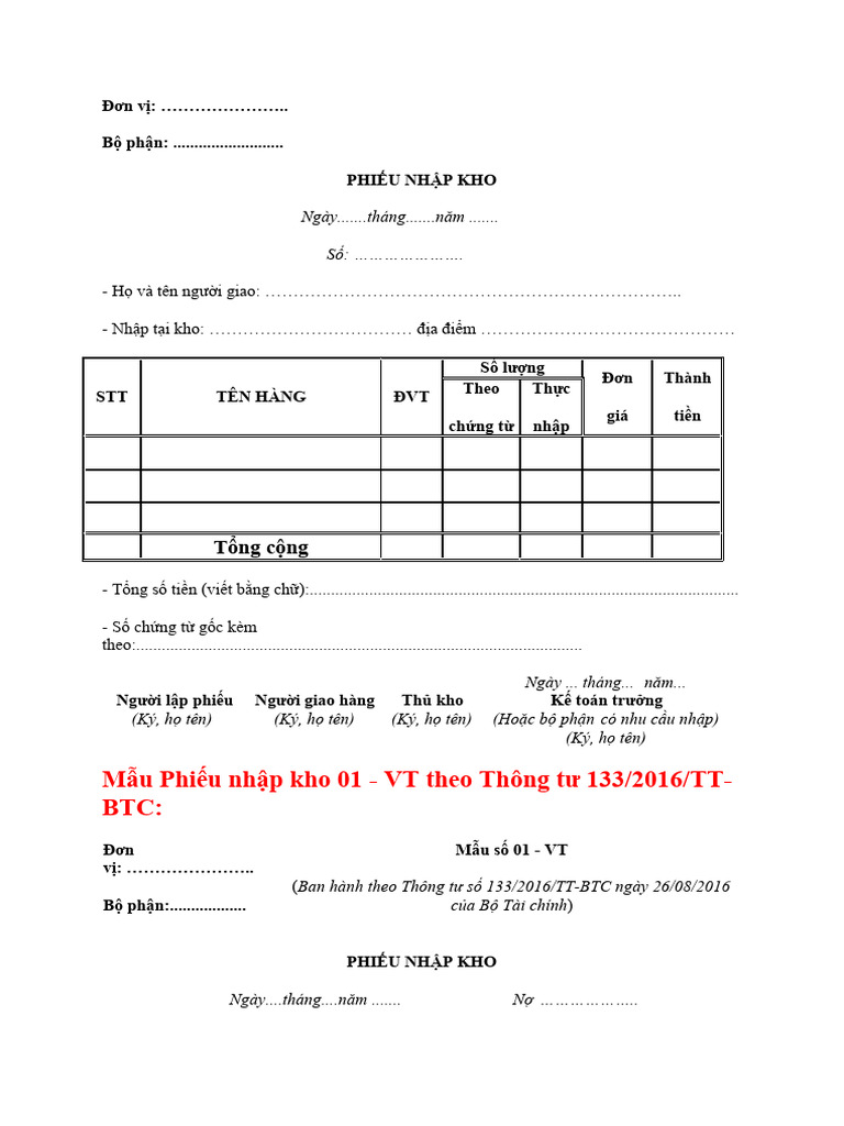 Phieu Nhap Kho | PDF