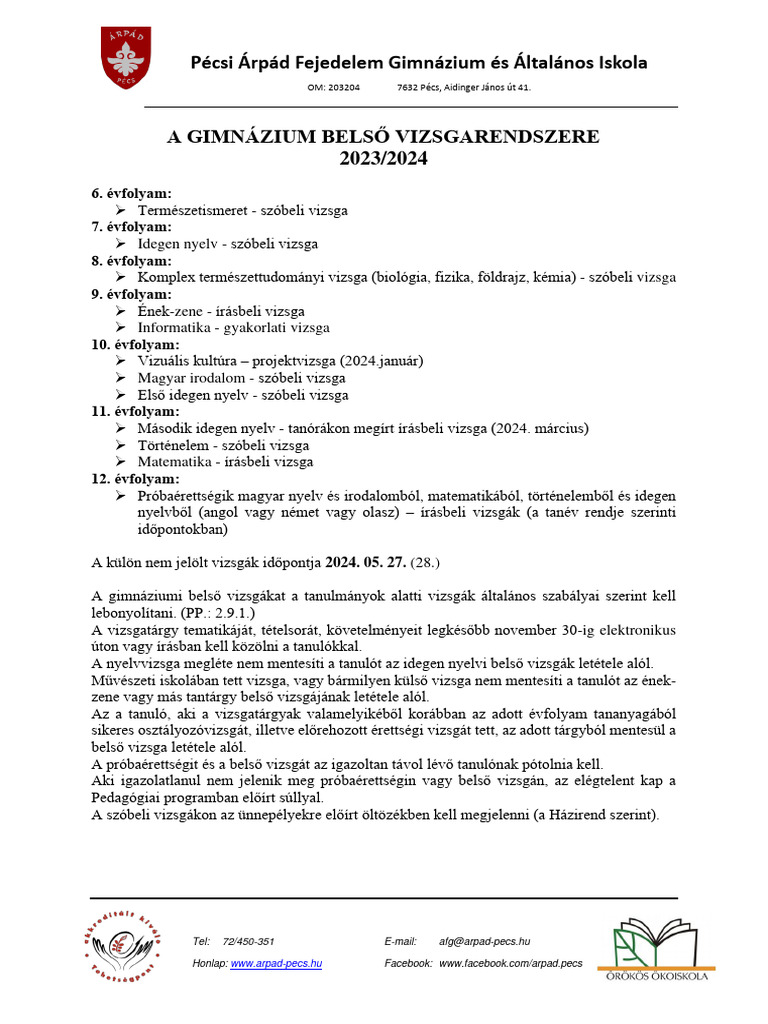 Belso Vizsgak 2023 2024 | PDF