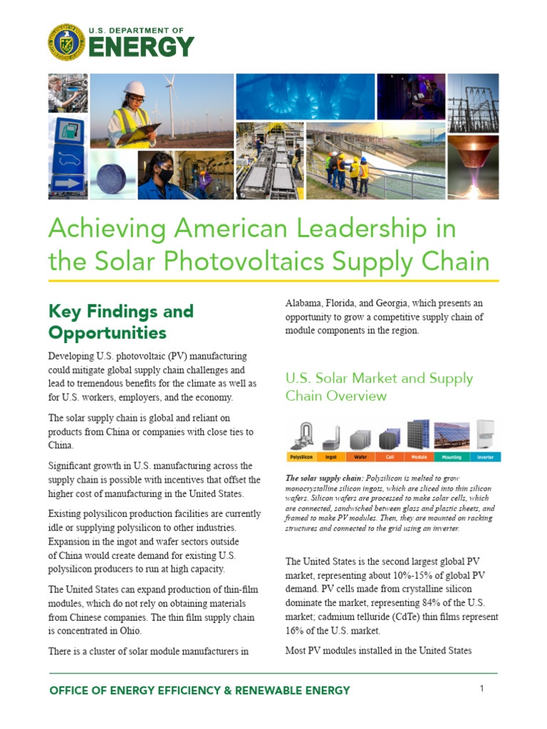 Solar Energy Supply Chain Fact Sheet | PDF | Photovoltaics | Thin Film ...