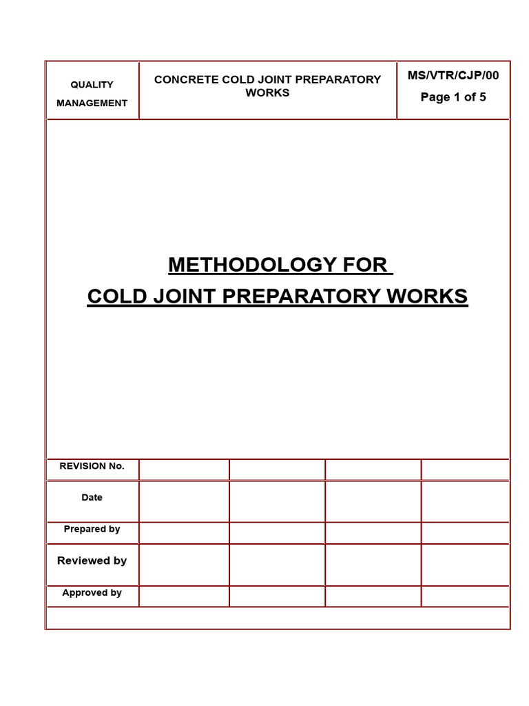 Methodology - Cold joint Preparatory Works | PDF | Concrete | Epoxy