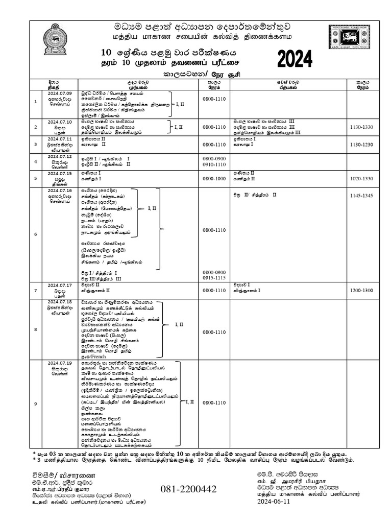 1st Tearm Grade 10 and 11 TimeTable 2024 | PDF